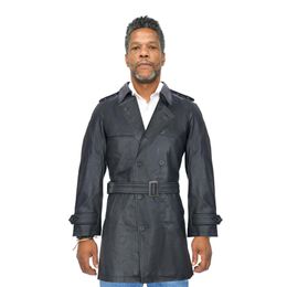 Herren-Trenchcoat aus schwarzem Leder &ndash; Memphis
