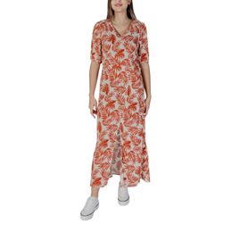 B.Young Blatt-Print Maxikleid V-Ausschnitt Kurzarm