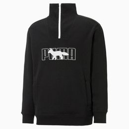 Puma x Maison Kitsune Langarm Herren Halbzip schwarzes Sweatshirt 532322 01