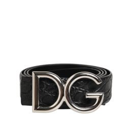 Dolce & Gabbana Dolce & Gabbana Schwarzer Exotischer Leder-G&uuml;rtel mit DG-Logo-Schnalle