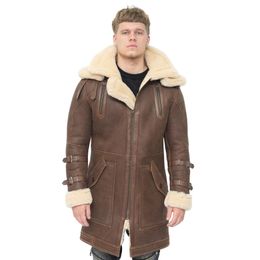 Herren-Trenchcoat aus warmem 3/4-Leder-Schaffell-Medina