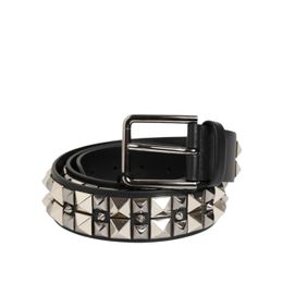 Dolce & Gabbana Dolce & Gabbana Schwarzer Kalbslederg&uuml;rtel mit Nieten und Silberner Schnalle