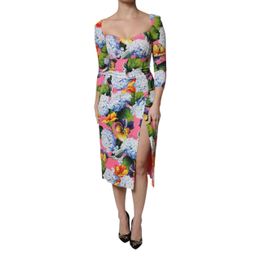 Dolce & Gabbana Blumenmuster Midi-Kleid mit Schlitz an der Seite