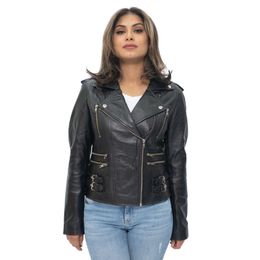 Damen Leder Vintage Brando Bikerjacke-Orlando