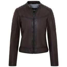 Braune gesteppte Retro-Bikerjacke aus Leder f&uuml;r Damen - Horten