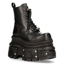 New Rock Milit&auml;rstiefel aus schwarzem Metallic-Leder &ndash; MILI083CCT-C4