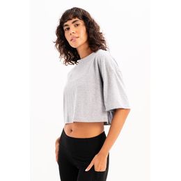 JUSTEVER 100% Baumwolle Crop-Top mit Rundhalsausschnitt, grau, Damen - Maia