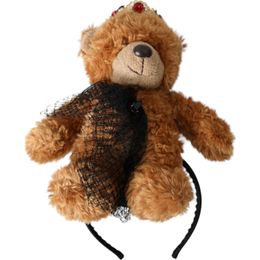 Dolce & Gabbana Brauner Teddyb&auml;r Goldene Kristallkrone Haarband Diadem