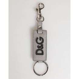 Dolce & Gabbana Grauer Leder-Logo-Metallring-Schl&uuml;sselanh&auml;nger f&uuml;r M&auml;nner