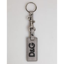 Dolce & Gabbana Grauer Leder-Logo-Metallring-Schl&uuml;sselanh&auml;nger f&uuml;r M&auml;nner