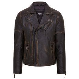 Schwarze Brando-Bikerjacke aus Leder im Vintage-Stil mit doppeltem Kreuzrei&szlig;verschluss f&uuml;r Herren &ndash; Fagernes