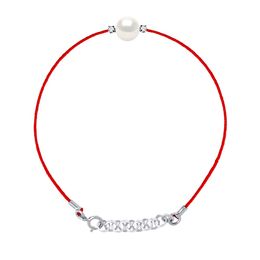 DIADEMA - Armband - Rotes Nylon - Wei&szlig;e S&uuml;&szlig;wasserperle - Diamanten