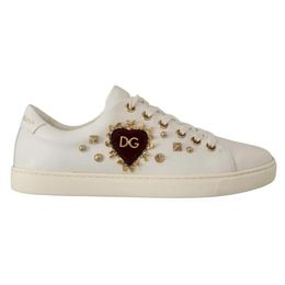 Dolce & Gabbana Dolce & Gabbana Wei&szlig;e Leder Gold Rote Herz Sneakers Schuhe