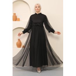 Perlen Detailed T&uuml;ll Abendkleid Schwarz