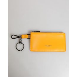 Dolce & Gabbana Gelbes Orange Leder Kreditkarten Schl&uuml;sselanh&auml;nger Clip-On Geldb&ouml;rse