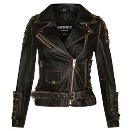 Damen-Bikerjacke &bdquo;Brando&ldquo; aus schwarzem Leder in Bari