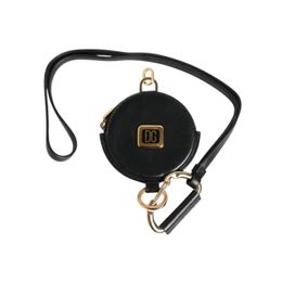 Dolce & Gabbana Schwarze Runde Leder DG Logo M&uuml;nzgeldb&ouml;rse mit Lanyard