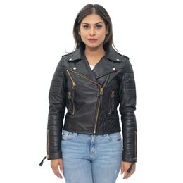 Gesteppte Vintage-Brando-Bikerjacke f&uuml;r Damen aus Leder in Lusaka