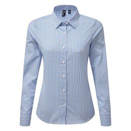 Premier Womens/Ladies Maxton Check Langarmhemd (Hellblau/Wei&szlig;)