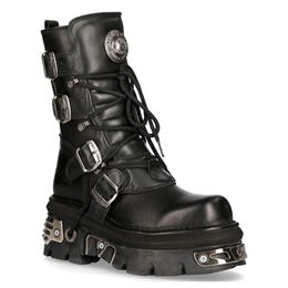 New Rock Unisex Schwarz Leder Gothic Mid-Calf Stiefel-373-S4
