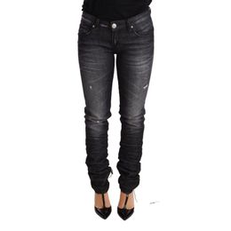 Acht Schwarz Gewaschene Baumwoll Niedrigbund Skinny Jeans