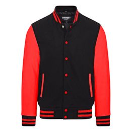 Letterman Baseball Varsity-Bomberjacke aus schwarzem, rotem Wollleder &ndash; Genua