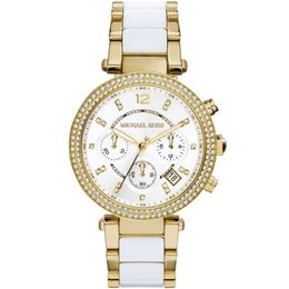 Michael Kors Parker MK6119 Damen Zwei-Farben Chronographuhr 39 mm Gold & Wei&szlig;