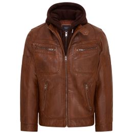 Braune Herren-Bikerjacke aus Leder mit Kapuze &ndash; Stavern