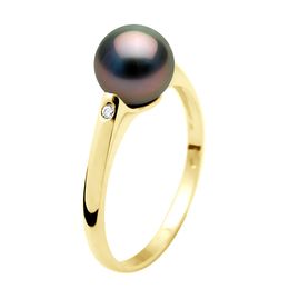 Ringdiamanten 0,02 cts &ndash; Tahiti-Perle rund 8&ndash;9 mm &ndash; Gelbgold