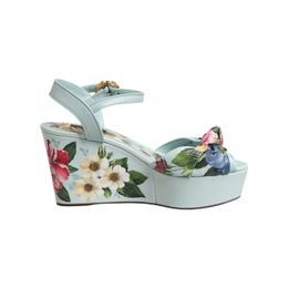 Dolce & Gabbana Dolce & Gabbana Gr&uuml;ne Blumen Wedge Sandalen mit Kn&ouml;chelriemen
