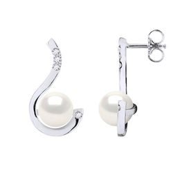 Ohrringe Prestige &ndash; Diamanten 0,08 ct &ndash; Qualit&auml;t HSI &ndash; Wei&szlig;gold &ndash; echte S&uuml;&szlig;wasser-Zuchtperlen rund 7&ndash;8 mm