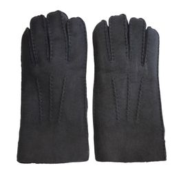 Schwarze Luxus-Handschuhe aus Wildleder und Schaffell f&uuml;r Herren