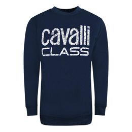 Cavalli Class Bold Floral Design Marineblaues Sweatshirt