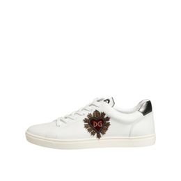 Dolce & Gabbana Dolce & Gabbana Wei&szlig;e Leder Herzverzierte Sneakers Schuhe