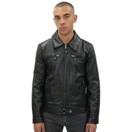 Harrington-Jacke aus schwarzem Rindsleder f&uuml;r Herren, Genf