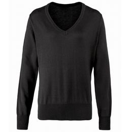 Premier Damen Strickpullover mit V-Ausschnitt (Schwarz)