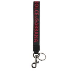 Dolce & Gabbana Dolce & Gabbana Schwarzer Roter DG Logo Polyester Silber M&auml;nner Schl&uuml;sselanh&auml;nger Schl&uuml;sselring