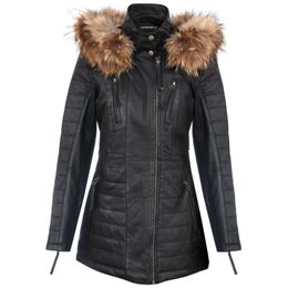 Damen-Parkajacke aus Leder in schmaler Passform mit Kapuze &ndash; Northam