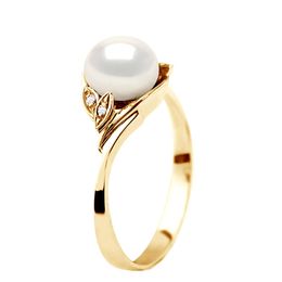 DIADEMA - Ring - Gelbgold - Echte S&uuml;&szlig;wasserperlen - Wei&szlig;