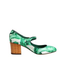 Dolce & Gabbana Dolce & Gabbana Gr&uuml;ne Seiden MARY JANES Blatt Sandalen Schuhe