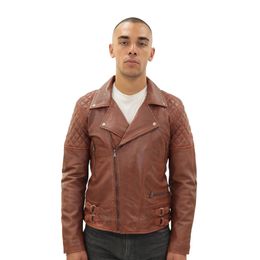 Herren gesteppte Leder Bikerjacke - Bordeaux