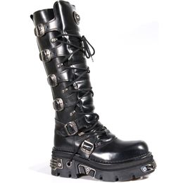New Rock Kniehohe Gothic-Stiefel aus schwarzem Leder-272-S1