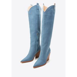 Wittchen Damen-Cowboystiefel, lang, hellblauer Denim, hellblaue Baumwolle