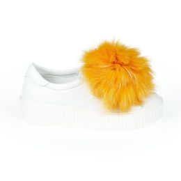 Mr & Mrs Italy Mr&Mrs Italy Wei&szlig;e Textil Damen Sneaker mit echtem Pelz-Pompons