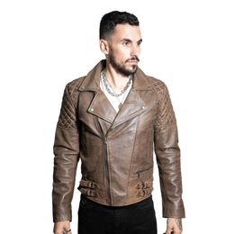 Gesteppte Herren-Bikerjacke aus Leder &ndash; Bordeaux