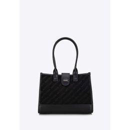 Wittchen Damen-Schultertasche, klassisch, mit Stoffeinsatz, Schwarz, Kunstleder