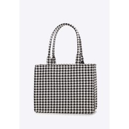 Wittchen Damen-Shopper-Tasche mit Jacquard-Quasten, schwarz-wei&szlig;, aus Baumwolle