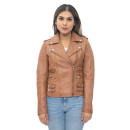 Damen Leder Vintage Brando Bikerjacke-Orlando