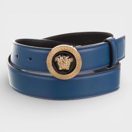 Versace Medusa Leder-G&uuml;rtel, Marineblau und Schwarz