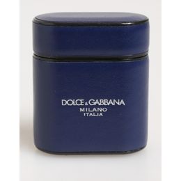 Dolce & Gabbana Dolce & Gabbana Blauer Leder-Logo-Druck Flip-Halter Herren Airpods-H&uuml;lle